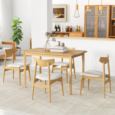 Costway 120 cm Wooden Dining Table Solid Wood Rectangular Kitchen Table ...