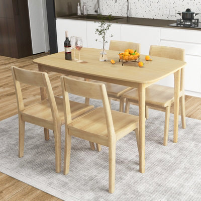 Costway 120 cm Wooden Dining Table Solid Wood Rectangular Kitchen Table ...