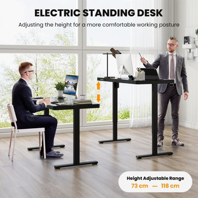 COSTWAY 120 X 60 CM ELECTRIC STANDING DESK W/ DRAWERS WHOLE-PIECE GLASS ...