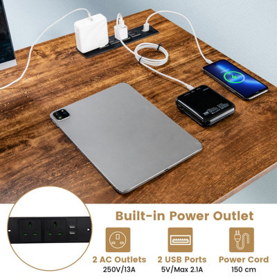Costway 120CM Computer Desk w Power Outlet Shelf Home Office Studying Table