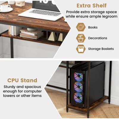 Costway 120CM Computer Desk w/ Power Outlet & Shelf Home Office ...