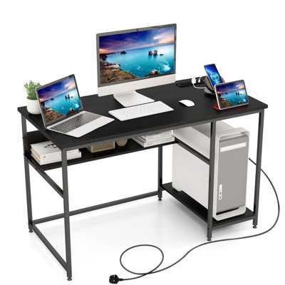 Costway 120CM Computer Desk w/ Power Outlet & Shelf Home Office ...