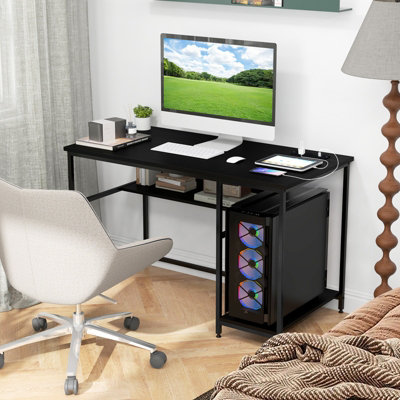 Costway 120CM Computer Desk w/ Power Outlet & Shelf Home Office ...