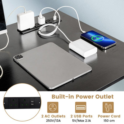 Costway 120CM Computer Desk w/ Power Outlet & Shelf Home Office ...