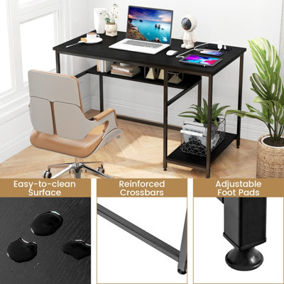 Costway 120CM Computer Desk w/ Power Outlet & Shelf Home Office ...