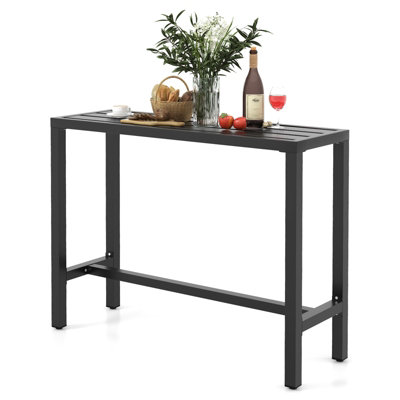 Costway 120cm Outdoor Bar Table Long Counter Height Dining Table Easy Assembly