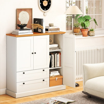COSTWAY 120cm Tall Kitchen Pantry Cabinet Freestanding Buffet Sideboard ...