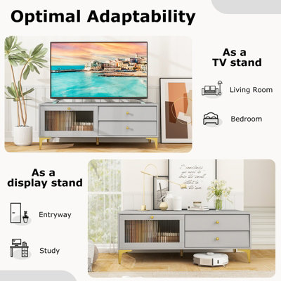 COSTWAY 120cm TV Stand for 55" TV Modern TV Console Cabinet W/ Tempered ...