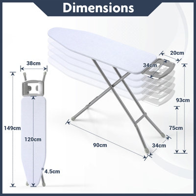 COSTWAY 120cm x 38cm Ironing Board w/ Iron Rest Foldable Carbon Steel ...