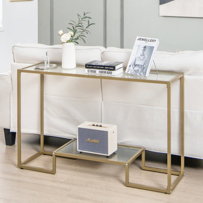Costway 121 x 36 x 76cm Modern Console Table Tempered Glass Entryway Hallway Table Narrow Accent