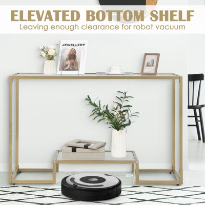 Costway 121 x 36 x 76cm Modern Console Table Tempered Glass Entryway Hallway Table Narrow Accent