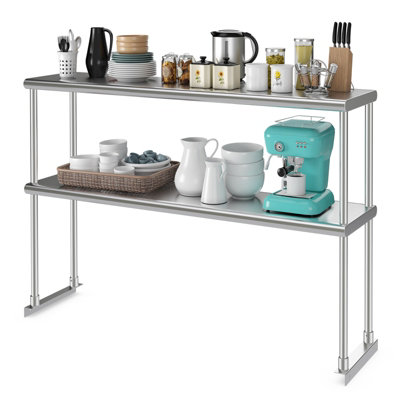 Costway 122 cm Prep Work Table Double Tier Stainless Steel Overshelf w ...