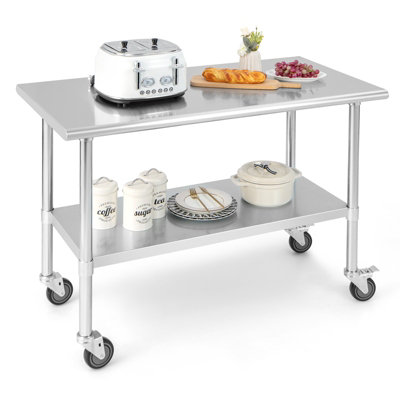 Costway 122 x 61 CM Stainless Steel Rolling Work Table Commercial ...
