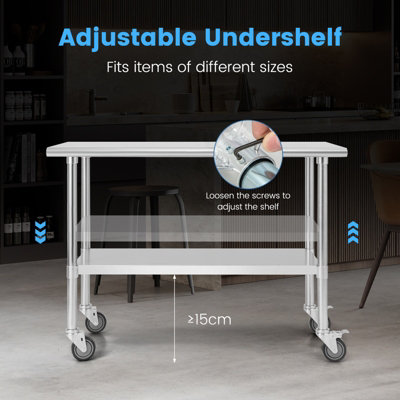 Costway 122 x 61 CM Stainless Steel Rolling Work Table Commercial ...