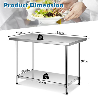 Costway 122 x 76 cm Stainless Steel Kitchen Prep Table Rolling Work ...