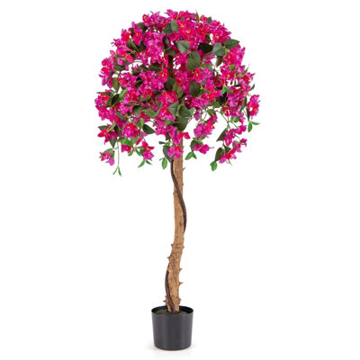 COSTWAY 130cm Artificial Azalea Tree Faux Tree in Pot Indoor Tall ...