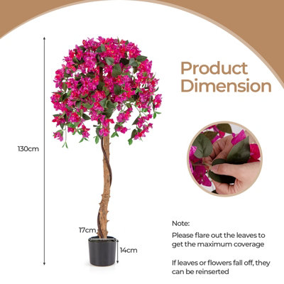 COSTWAY 130cm Artificial Azalea Tree Faux Tree in Pot Indoor Tall ...