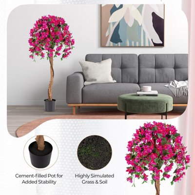 COSTWAY 130cm Artificial Azalea Tree Faux Tree in Pot Indoor Tall ...