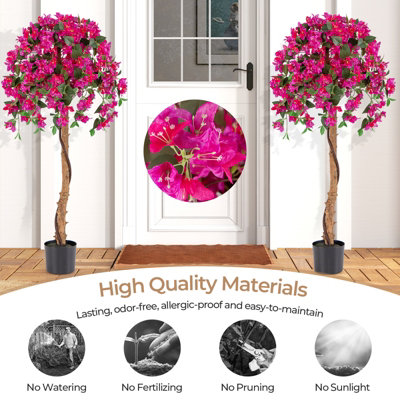 COSTWAY 130cm Artificial Azalea Tree Faux Tree in Pot Indoor Tall ...