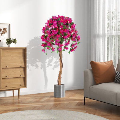 COSTWAY 130cm Artificial Azalea Tree Faux Tree in Pot Indoor Tall ...