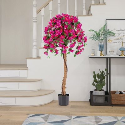 COSTWAY 130cm Artificial Azalea Tree Faux Tree in Pot Indoor Tall ...