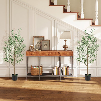 COSTWAY 130cm Tall Artificial Olive Tree Set of 2 Fake Potted Trees ...