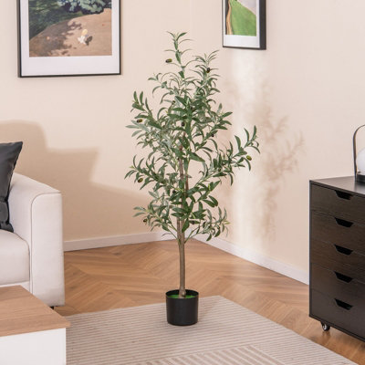 COSTWAY 130cm Tall Artificial Olive Tree Set of 2 Fake Potted Trees ...