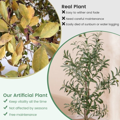 COSTWAY 130cm Tall Artificial Olive Tree Set of 2 Fake Potted Trees ...