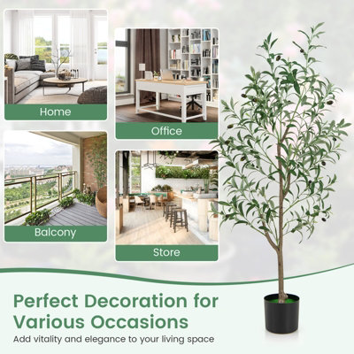 COSTWAY 130cm Tall Artificial Olive Tree Set of 2 Fake Potted Trees ...