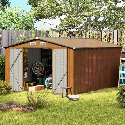 COSTWAY 14 x 10 FT Metal Garden Shed Galvanized Outdoor Storage Shed ...