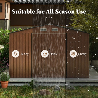 COSTWAY 14 x 10 FT Metal Garden Shed Galvanized Outdoor Storage Shed ...