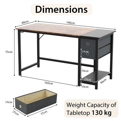 Costway 140 cm Home Office Desk Writing Desk Modern Computer ...
