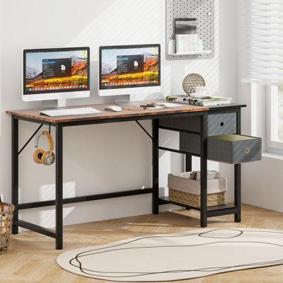 Costway 140 cm Home Office Desk Writing Desk Modern Computer ...