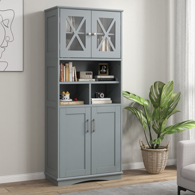 COSTWAY 145 cm Tall Bathroom Cabinet Kitchen Cupboard Sideboard Cabinet ...