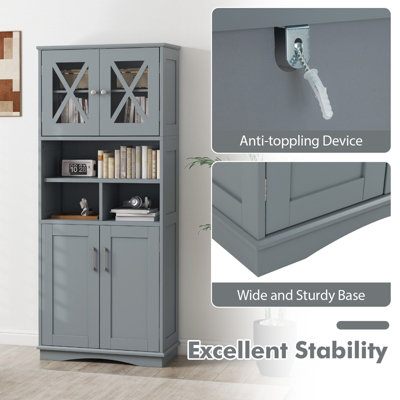 COSTWAY 145 cm Tall Bathroom Cabinet Kitchen Cupboard Sideboard Cabinet ...