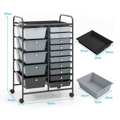 COSTWAY 15-Drawer Storage Trolley Mobile Organiser Shelving Unit ...