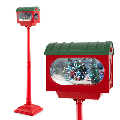 COSTWAY 150 cm Christmas Lamp Post Sound-activated Street Light Snow Gglobe
