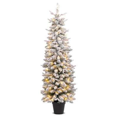 COSTWAY 150 CM Potted Artificial Christmas Tree Pre-lit Pencil Xmas ...
