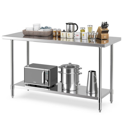 COSTWAY 152 X 61 CM STAINLESS STEEL TABLE COMMERCIAL WORKTABLE ...