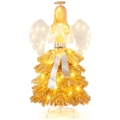 COSTWAY 157 cm Lighted Christmas Angel Tree Pre-lit Christmas Angel ...