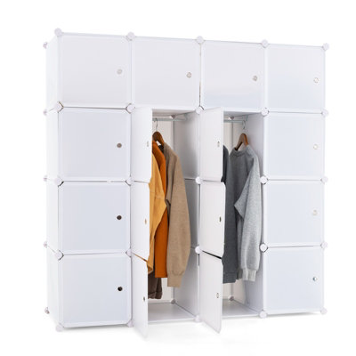 COSTWAY 16-Cube Modular Storage Unit Bedroom DIY Wardrobe Closet w/ 2 ...