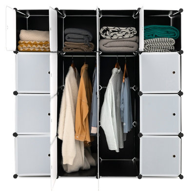 COSTWAY 16-Cube Modular Storage Unit Bedroom DIY Wardrobe Closet w/ 2 ...