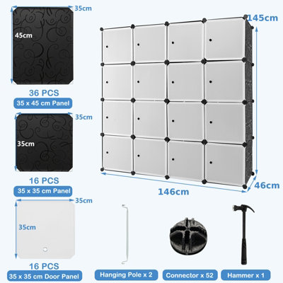 COSTWAY 16-Cube Modular Storage Unit Bedroom DIY Wardrobe Closet w/ 2 ...