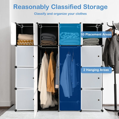 COSTWAY 16-Cube Modular Storage Unit Bedroom DIY Wardrobe Closet w/ 2 ...