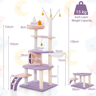 Costway 160 cm Purple Cat Tree Multi-level Cat Tower Tall Kitty House w/ Ladder