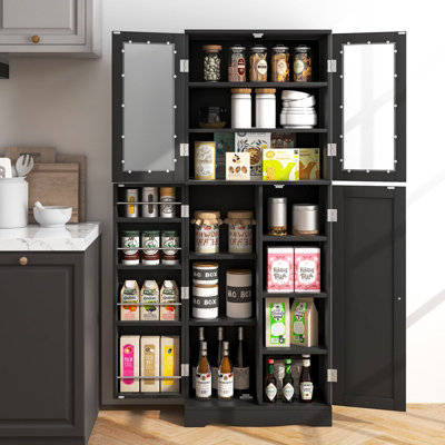 COSTWAY 161 CM TALL FOOD PANTRY CABINET KITCHEN CUPBOARD W/ TEMPERED ...