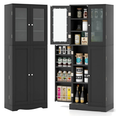Costway 161 cm Tall Food Pantry Cabinet Kitchen Cupboard w/ Tempered ...