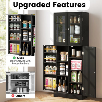 COSTWAY 161 CM TALL FOOD PANTRY CABINET KITCHEN CUPBOARD W/ TEMPERED ...
