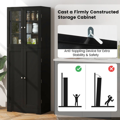 Costway 161 cm Tall Food Pantry Cabinet Kitchen Cupboard w/ Tempered ...