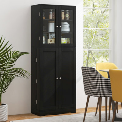 Costway 161 cm Tall Food Pantry Cabinet Kitchen Cupboard w/ Tempered ...